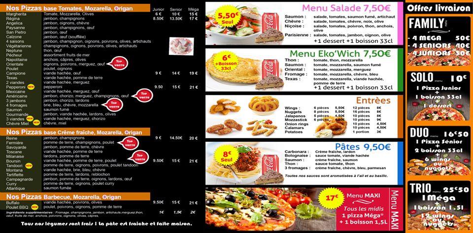 Menu at EKo Pizza. restaurant, Villepinte