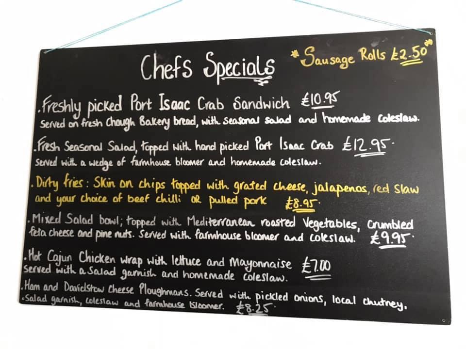 Menu at King Arthur's Cafe, Tintagel