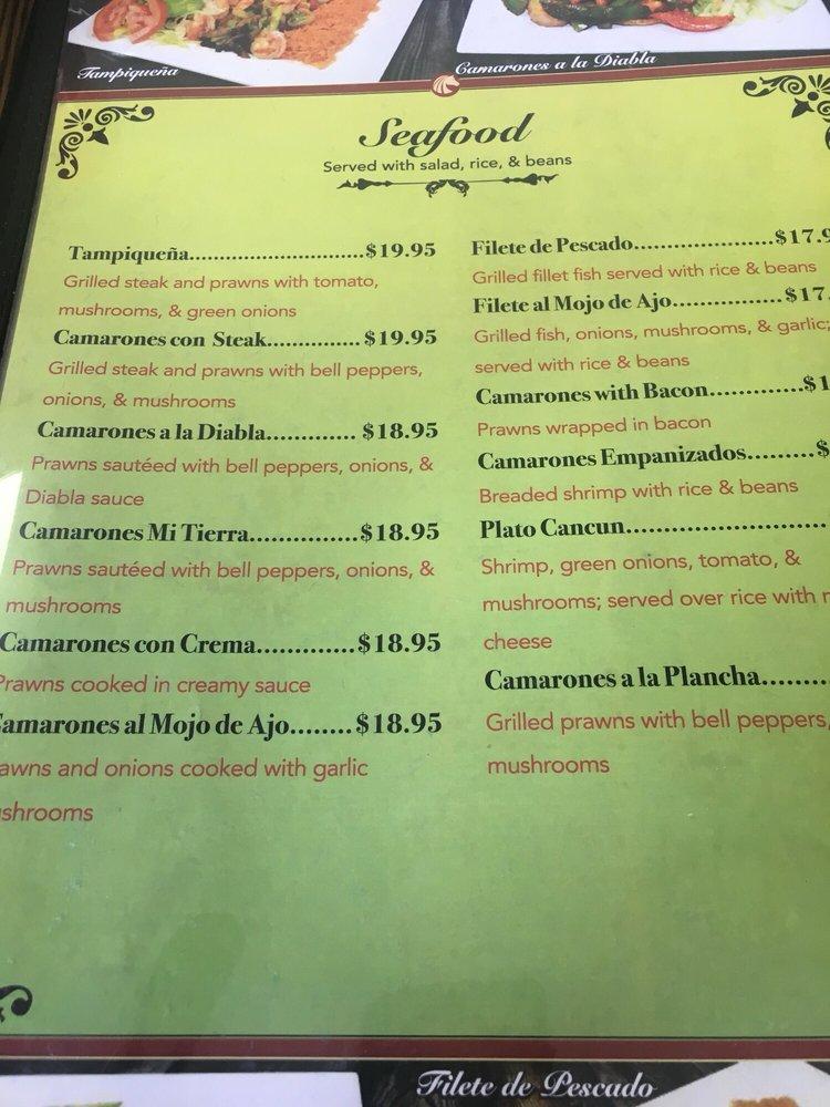 Menu at Mi Tierra restaurant, Santa Rosa, Airway Dr