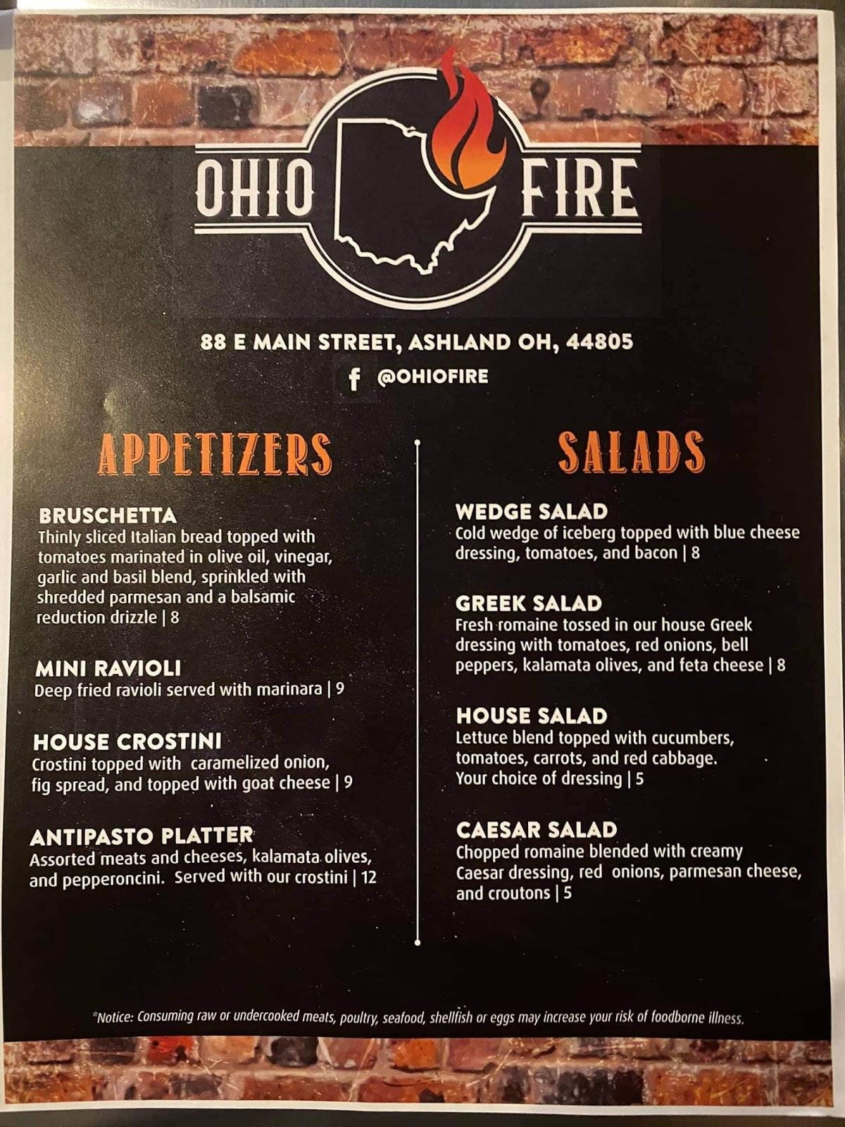 Menu at Ohio Fire pizzeria, Ashland