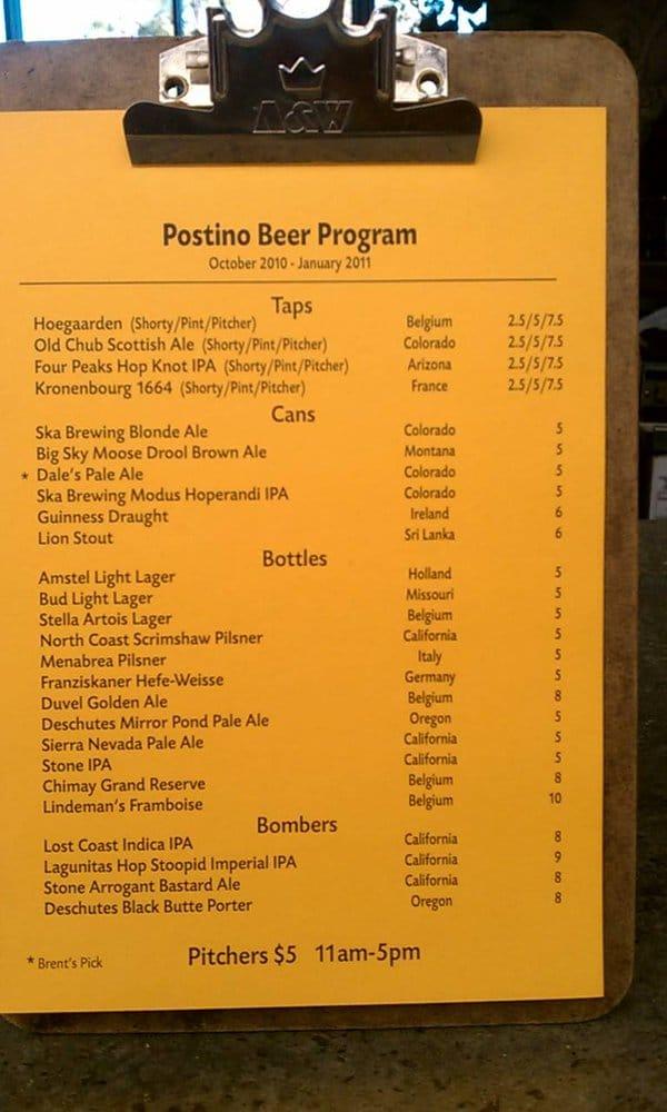 Menu at Postino Central pub & bar, Phoenix, N Central Ave