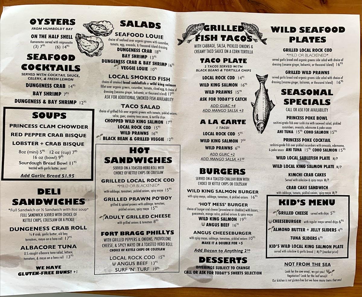 Menu at Princess Seafood Restaurant, Fort Bragg
