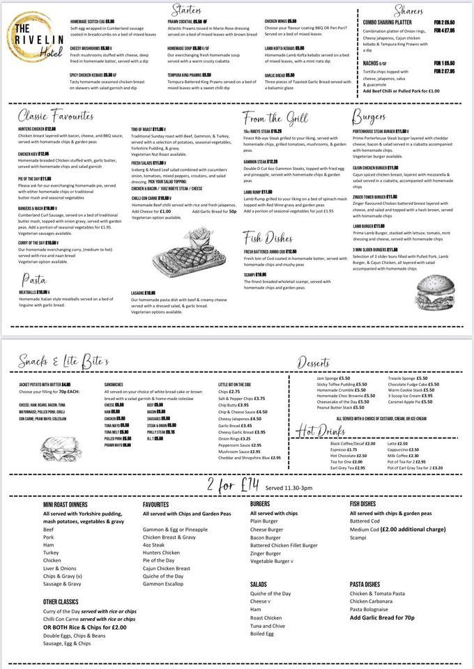 Menu at Rivelin Hotel pub & bar, Sheffield