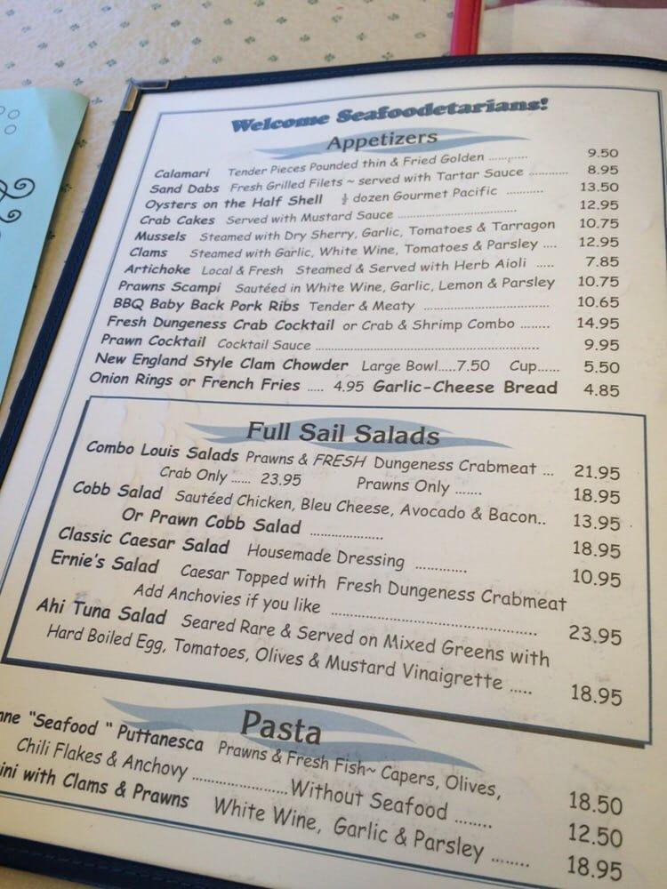 Menu at Sandbar & Grill, Monterey