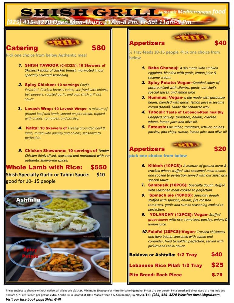 Menu at Shish Grill restaurant, San Ramon, Market Pl #A