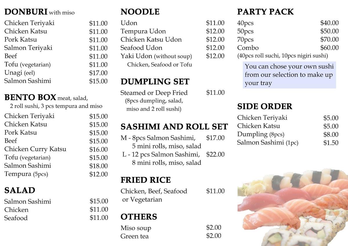 Menu at Sushi Torbay restaurant, Auckland, Beach Rd