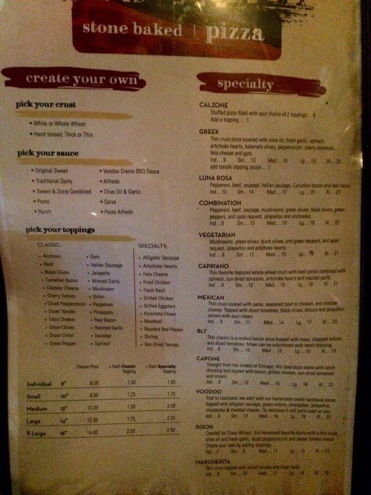Menu at Tommy's on Thomas pizzeria, Hammond