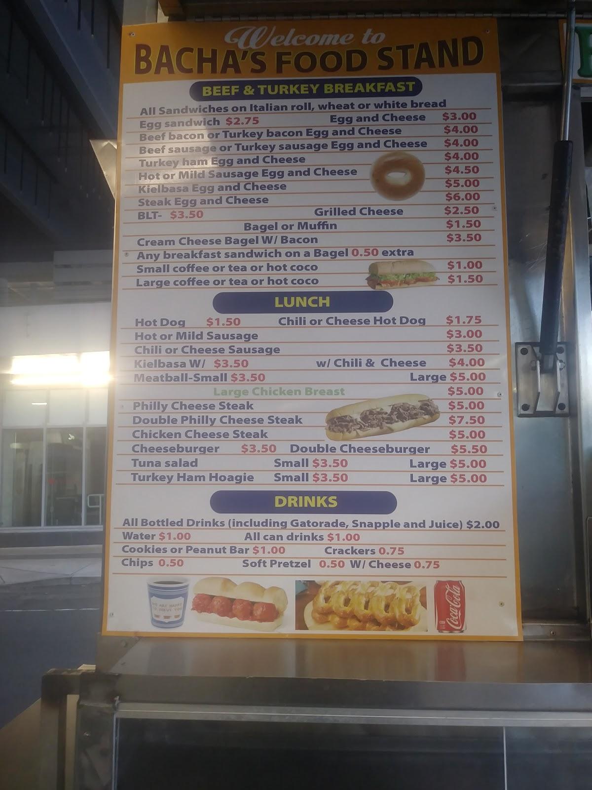 Menu at Bacha's Food Stand restaurant, Philadelphia