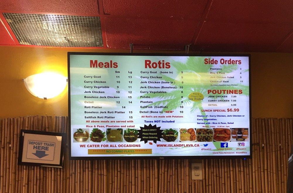 Menu at Island Flava restaurant, Ottawa, 409 Dalhousie St