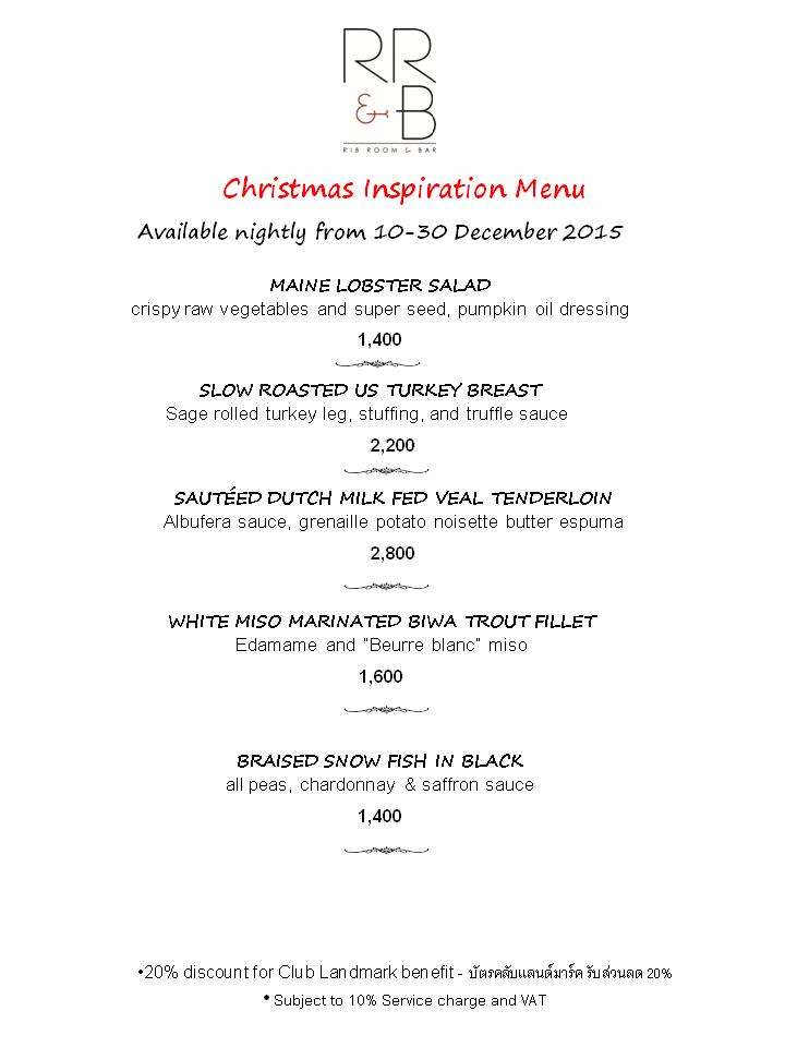 Menu at Rib Room & Bar, Bangkok