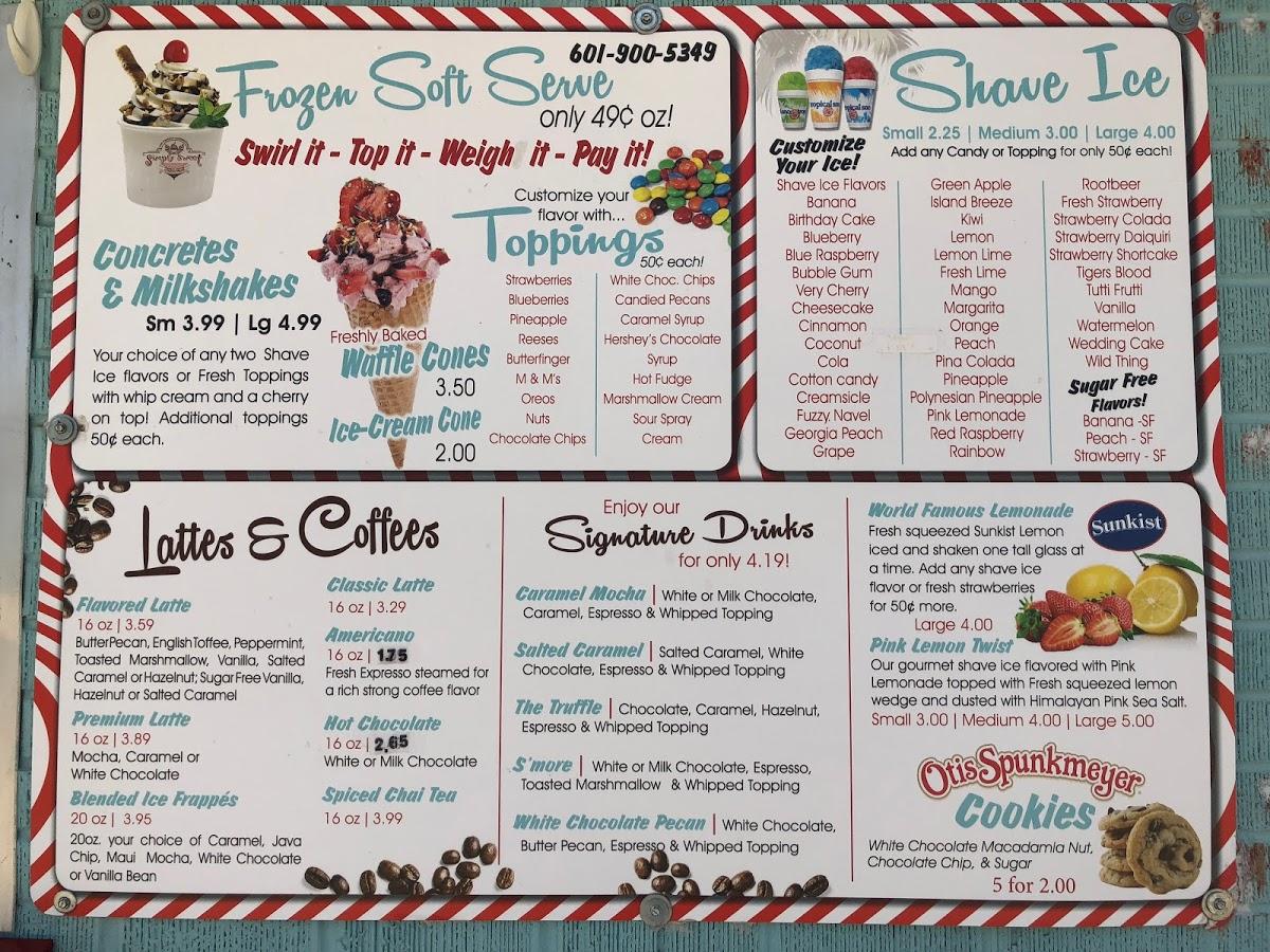 Menu at Simply Sweet Frozen Treats & Espresso, LLC, Forest