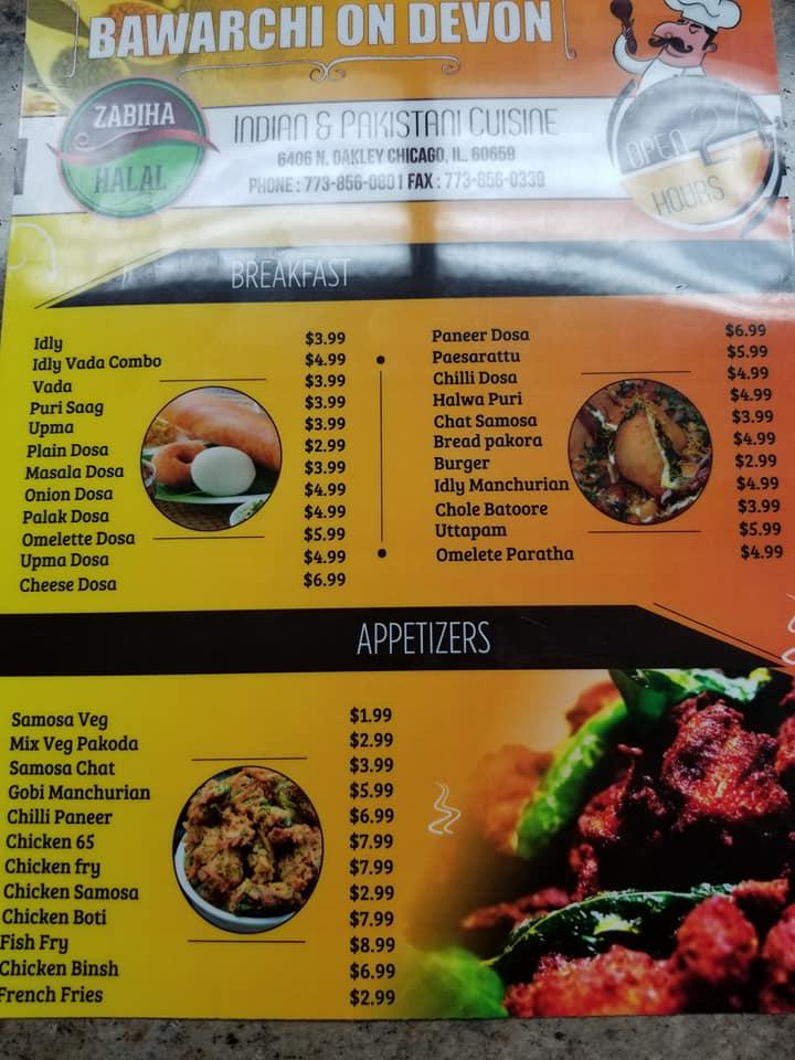 Menu at Bawarchi restaurant, Chicago
