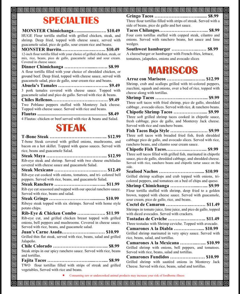 Menu at Casa Maya Mexican Grill restaurant, Shell Knob, State Hwy 39 ...