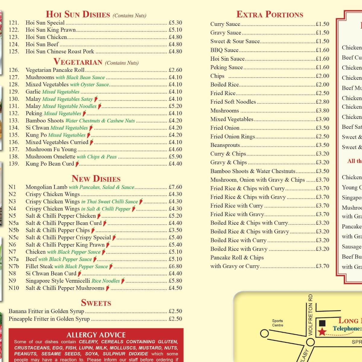 Menu at long hua chinese take away restaurant, Hull
