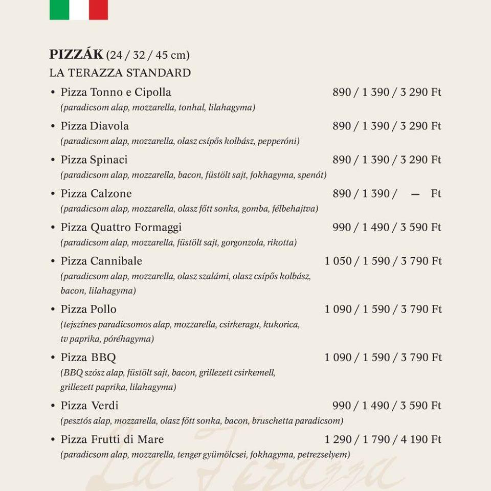 Menu at Pizza La Terazza restaurant, Nagykovácsi