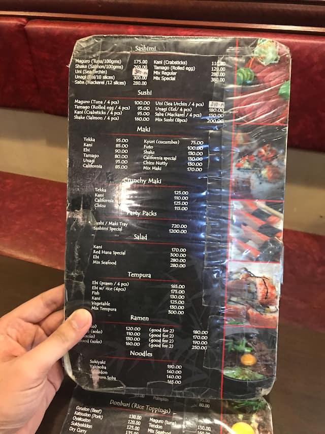 Menu at Red Hana Sushi Restaurant, Quezon City, 24 Matalino St