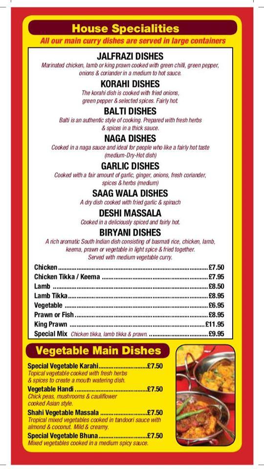 Menu at Shapla Indian restaurant, Carlton