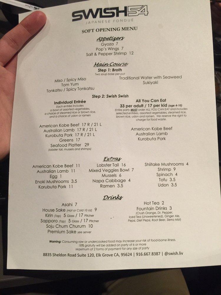 Menu at Swish 54 restaurant, Elk Grove