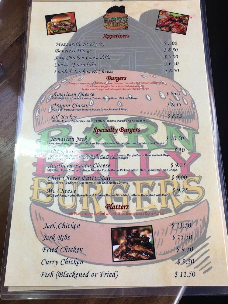 Menu at Barn Belly Burgers, Aragon