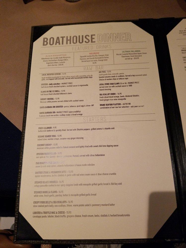 Menu at Boathouse at Hendry's Beach restaurant, Santa Barbara
