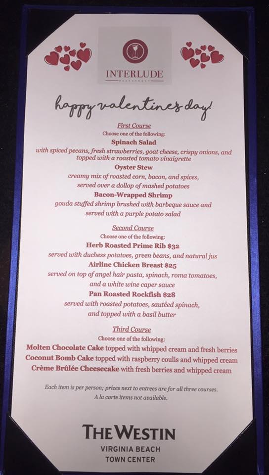 Menu at Interlude Restaurant, Virginia Beach