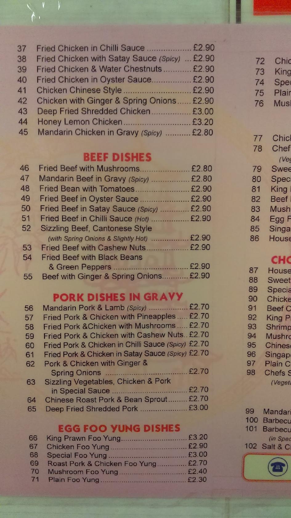 Menu at Kam Too fast food, Portsmouth