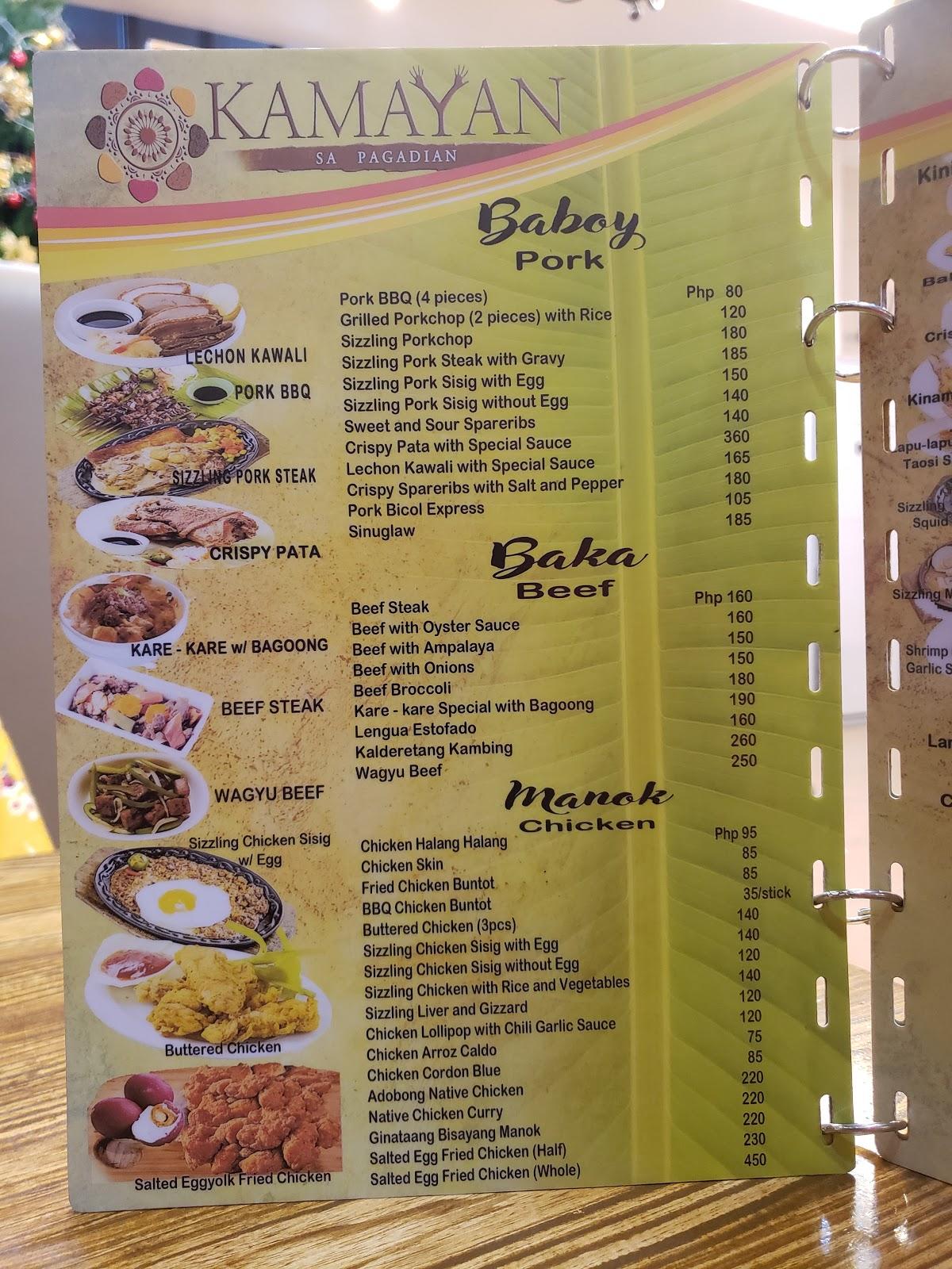 Carta del restaurante Kamayan sa Pagadian, Pagadían, RCGP+CR5