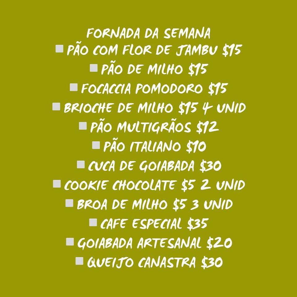 Menu at Nossa Padoca, Belém