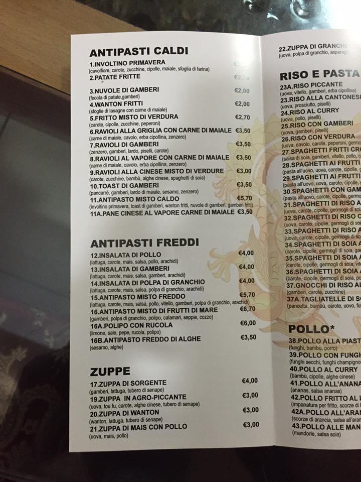 Menu da Ristorante Cinese Drago Rosso di Xu Leping, Piamborno