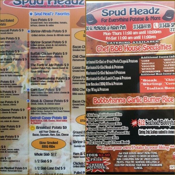 Menu at Spud Headz restaurant, Detroit, W McNichols Rd