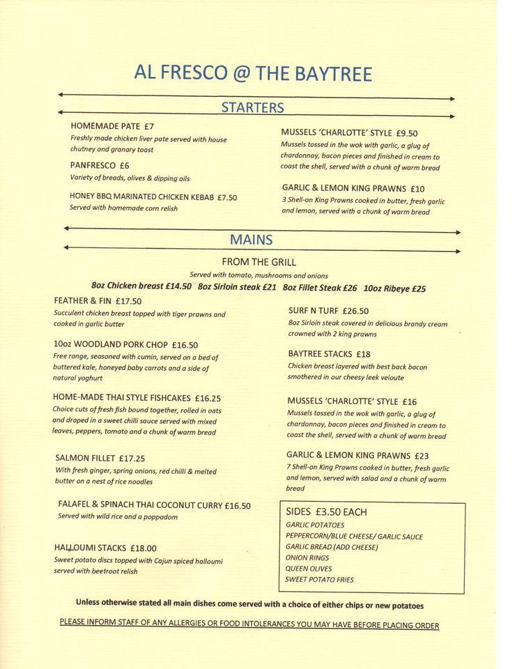 Menu at The Baytree pub & bar, Tenby