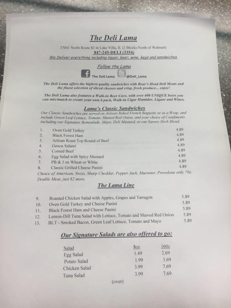 Menu at The Deli Lama Store & Cafe, Lake Villa