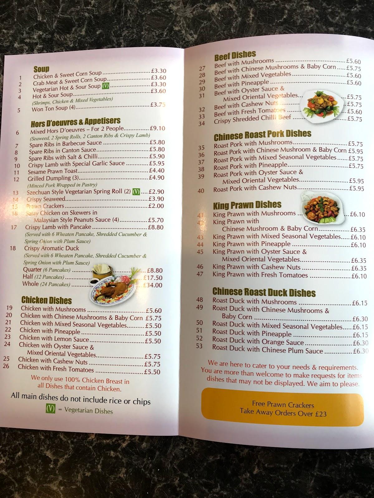 Menu at Golden Horse restaurant, Nailsea