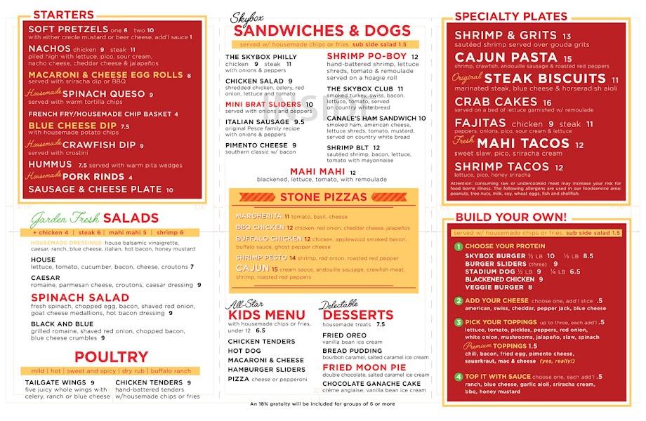 Menu at The Skybox Grill pub & bar, Collierville, W Poplar Ave #101