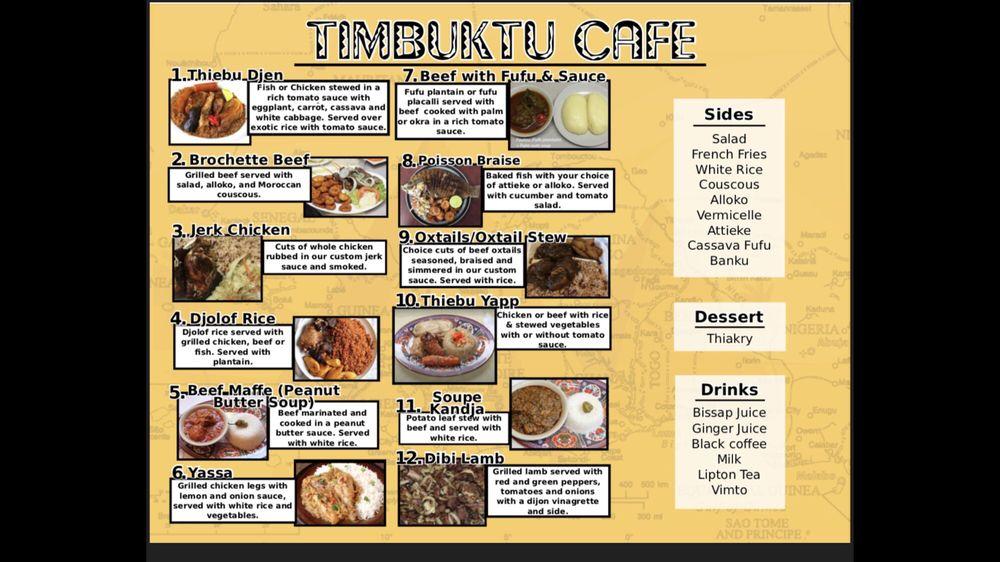Menu at Timbuktu cafe, Augusta