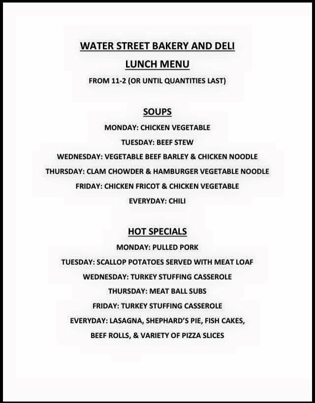 Menu at Water Street Bakery and Deli, Summerside