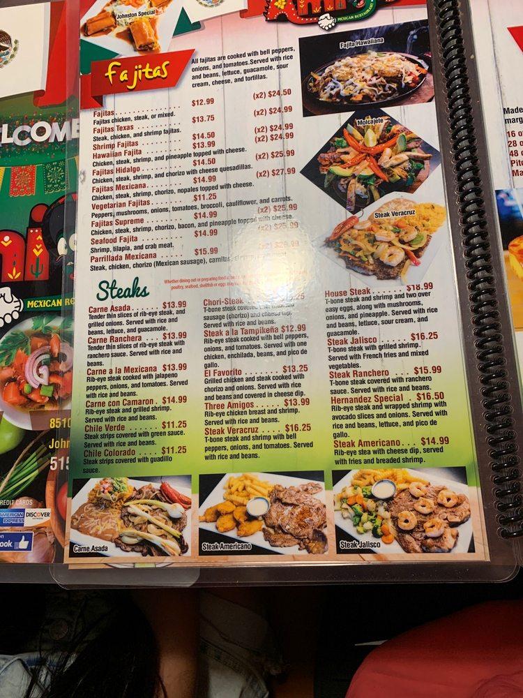 Menu at Amigo Mexican Restaurant, Johnston
