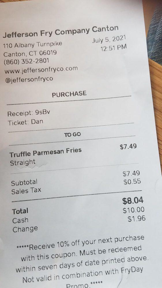 Menu at Jefferson Fry Company fast food, Canton