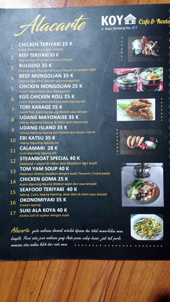 Menu at Koya Cafe & Resto, Soreang, Jl. Raya Soreang-Ciwidey No.211