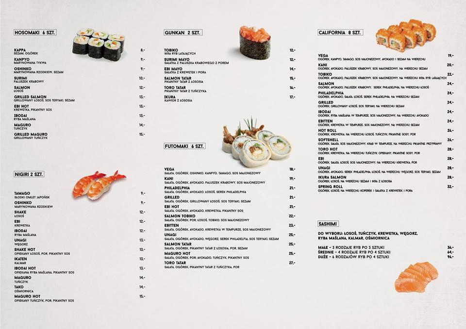 Menu at Su Sushi restaurant, Lublin