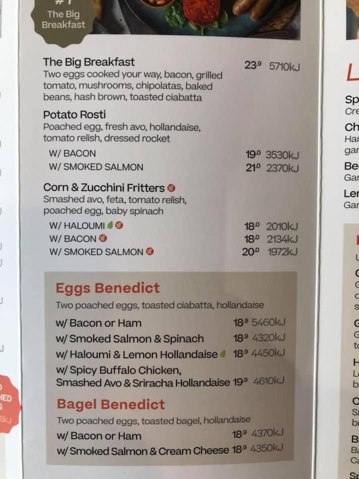 Menu at The Coffee Club, Orange