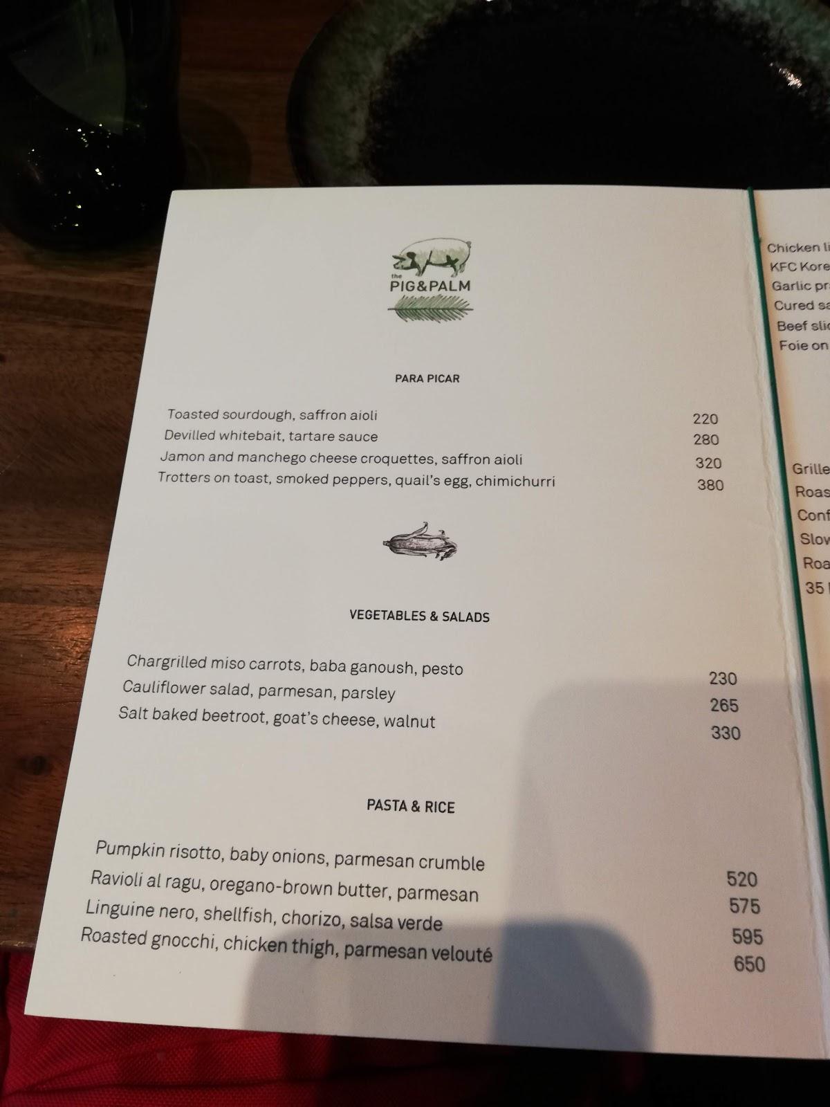 Menu at The Pig and Palm pub & bar, Cebu City
