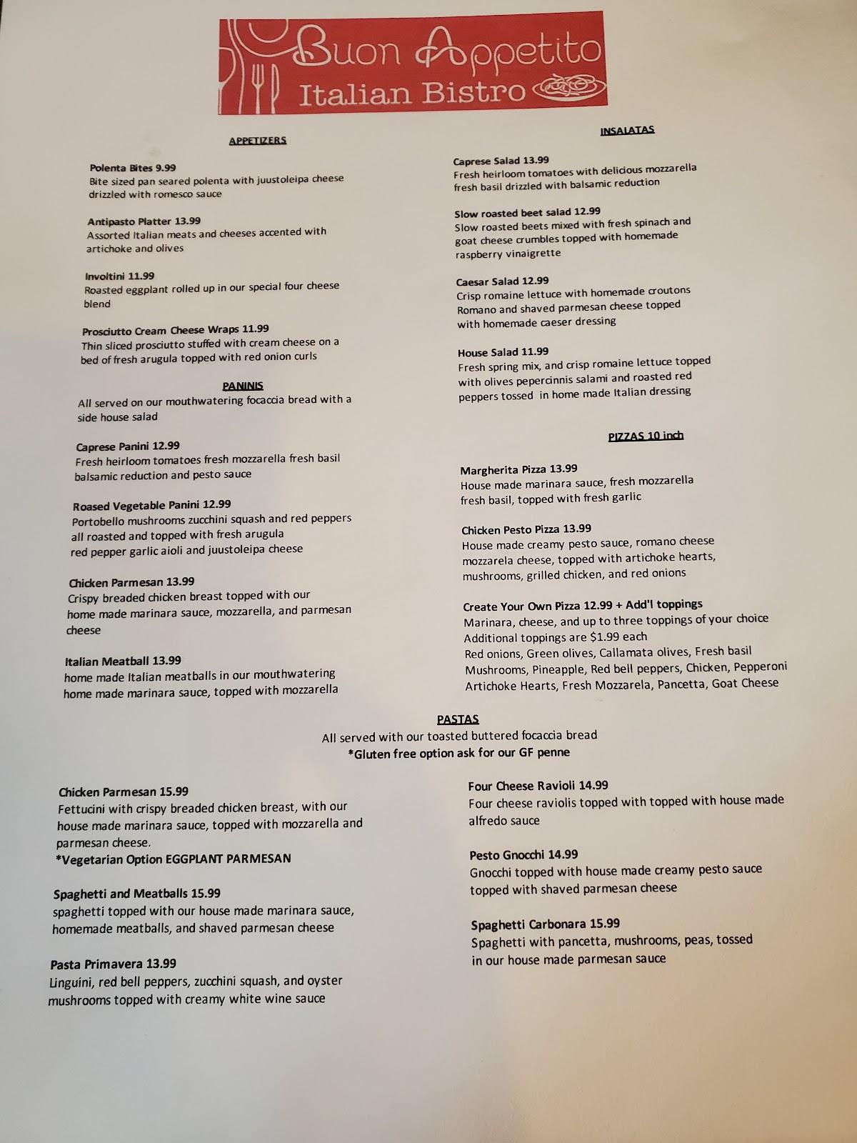 Menu at Buon Appetito Italian Bistro restaurant, Heber City