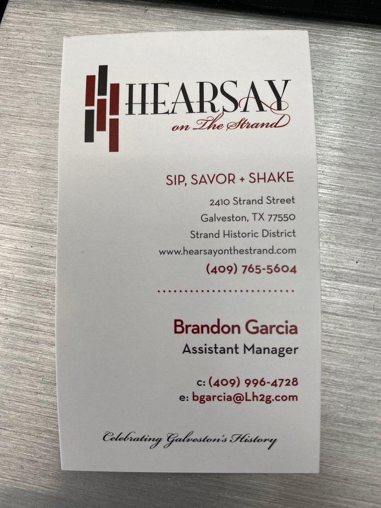 Menu at Hearsay On The Strand pub & bar, Galveston