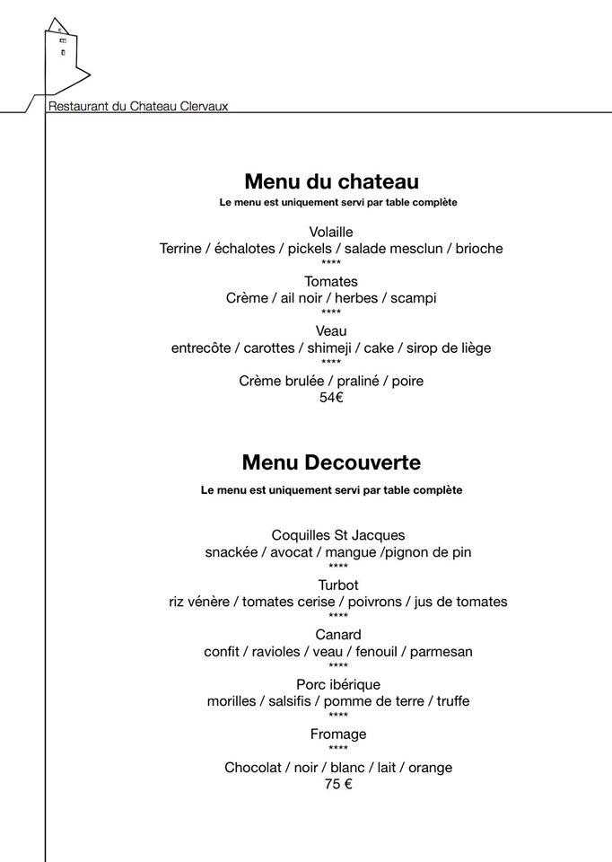 Menu at Restaurant du château, Clervaux