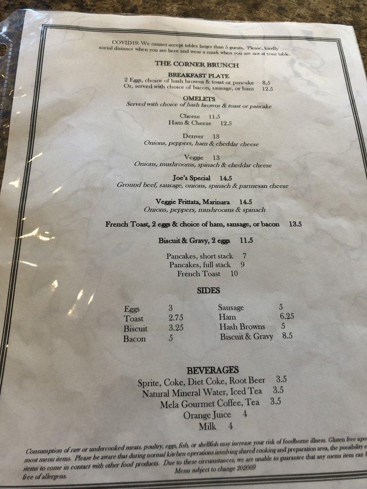 Menu at The Cook's Corner Diner restaurant, Wenatchee