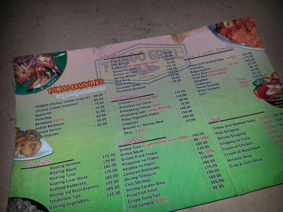 Menu at TRIBOO GRILL restaurant, Naga, 32 Mayon Ave