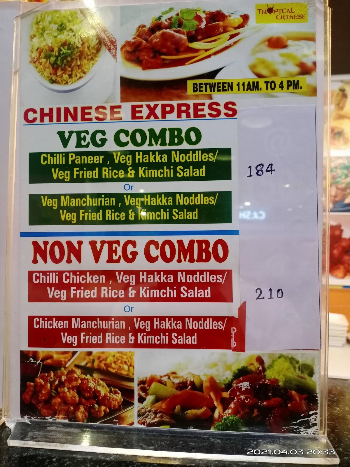 Menu at Tropical Chinese Lake Mall, Kolkata