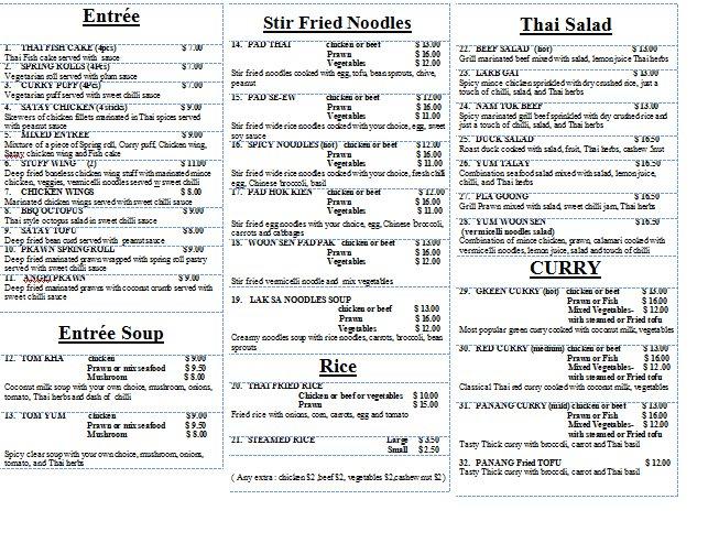 Menu at Yummy Thai at Morisset fast food, Morisset