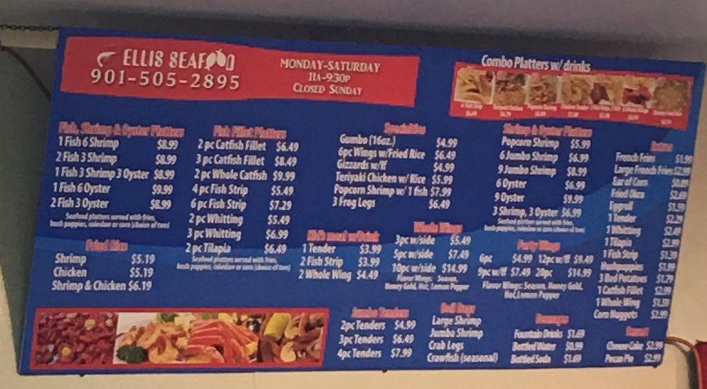 Menu at Ellis Seafood restaurant, Memphis